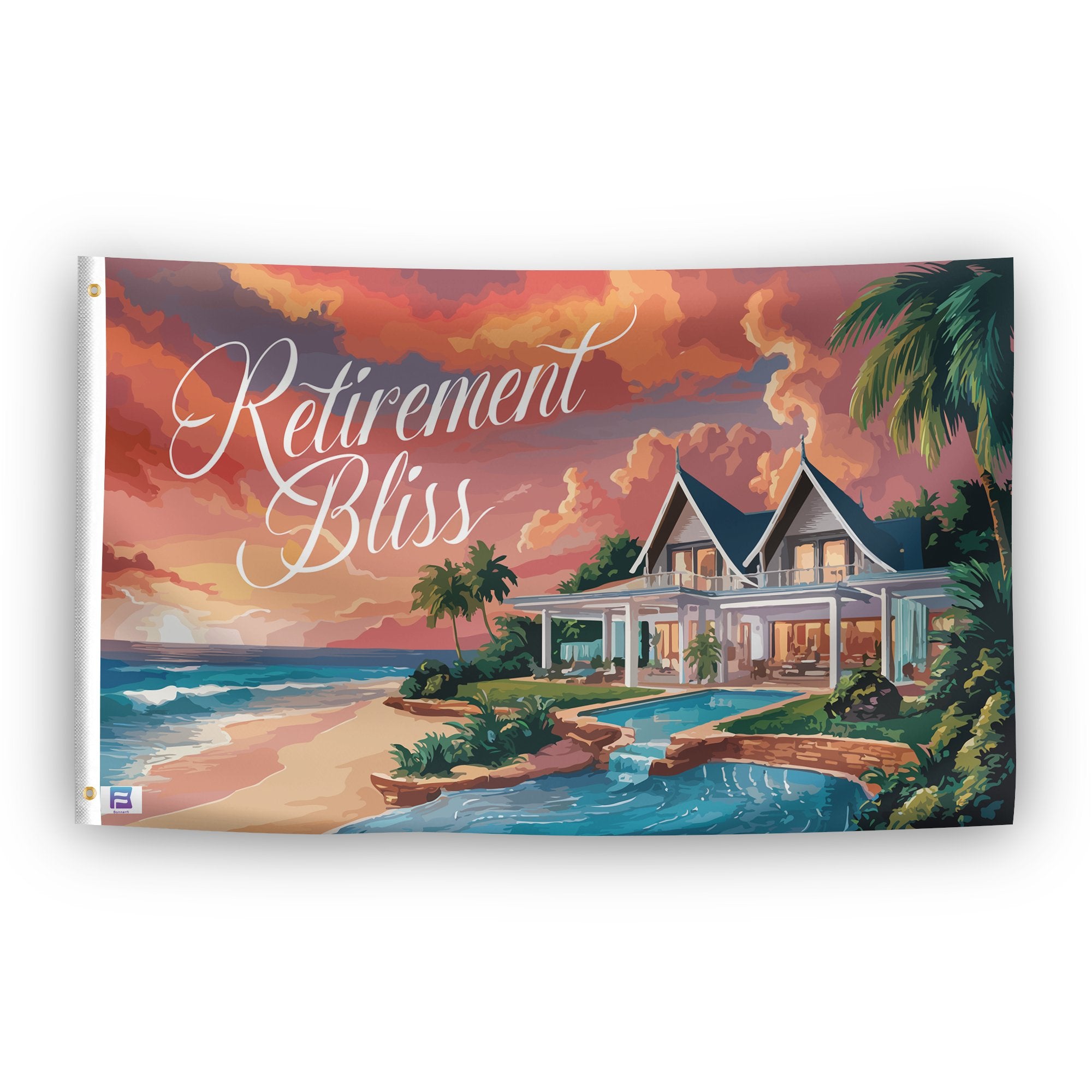 Retirement Bliss Beach Flag Milestone Decor | Bannerfi