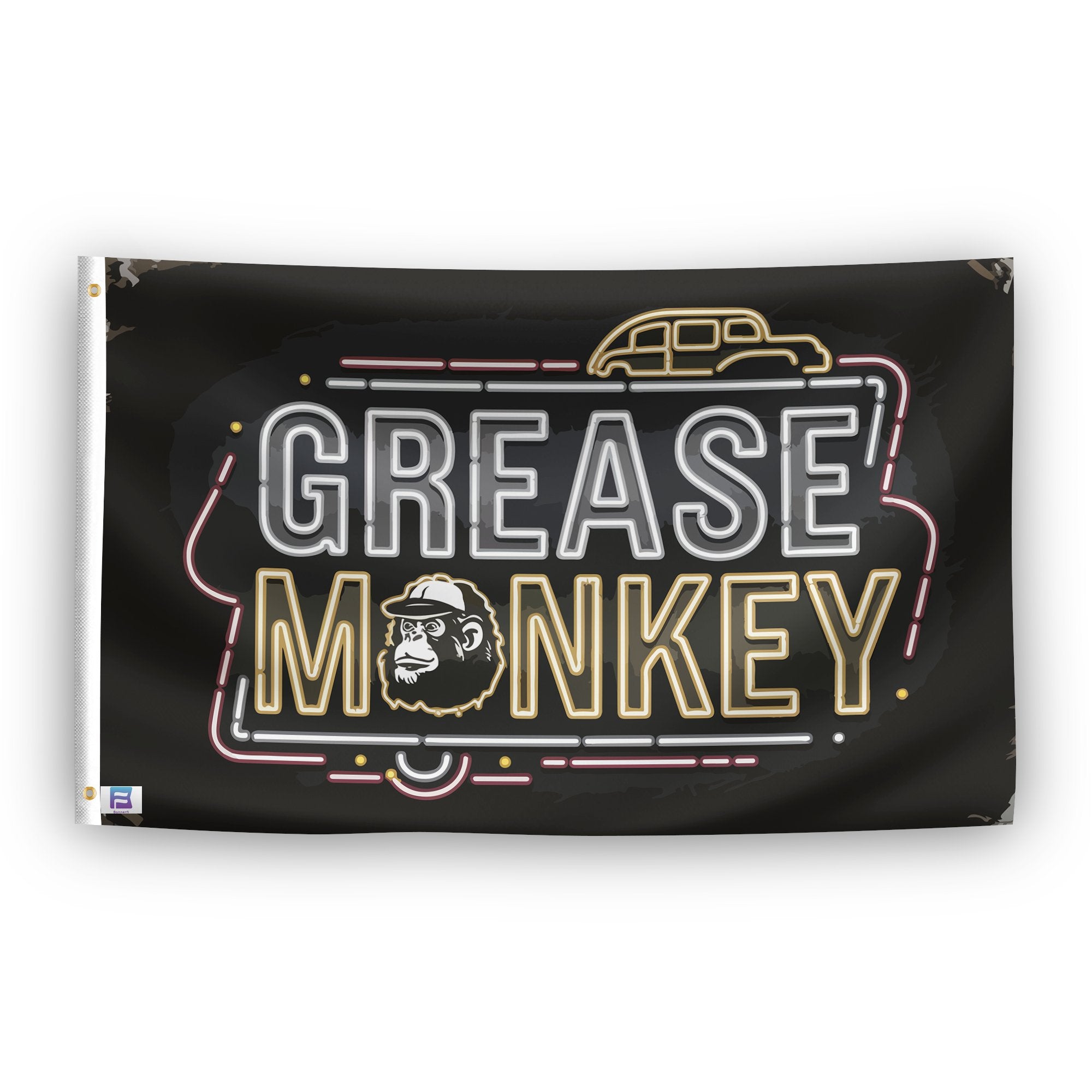 Grease Monkey Flag – Neon Garage Decor | Bannerfi